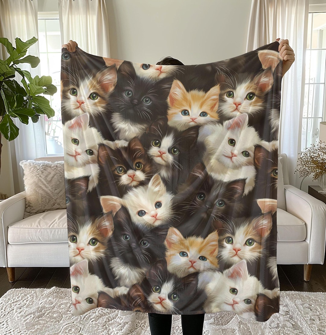 Cute Cat Blanket Cute Kitten Blanket Cat Lover Sherpa Fleece Blanket ...