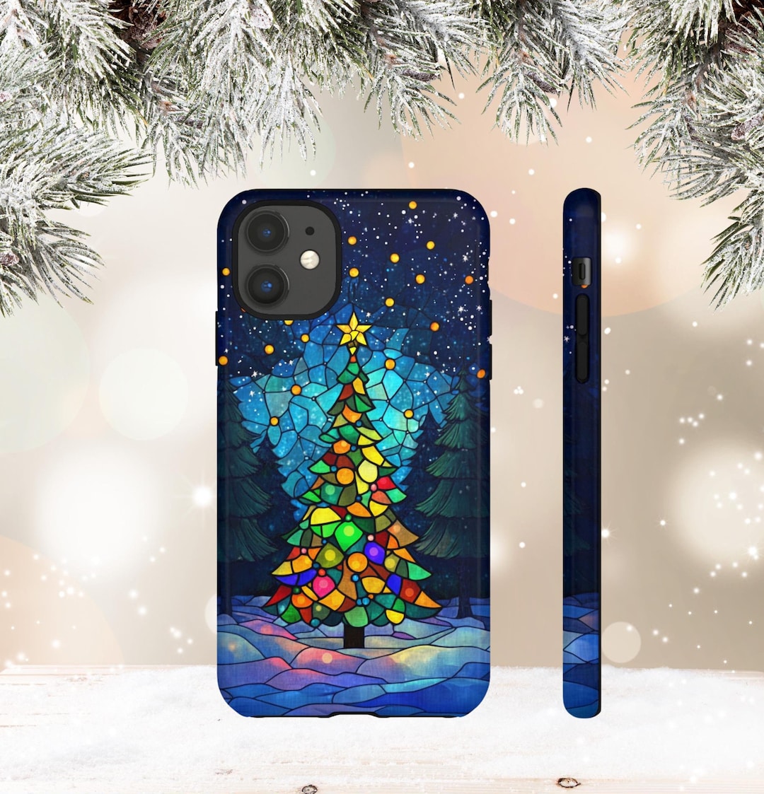 Stained Glass Christmas Tree Phone Case Christmas Glitter Phone Case ...