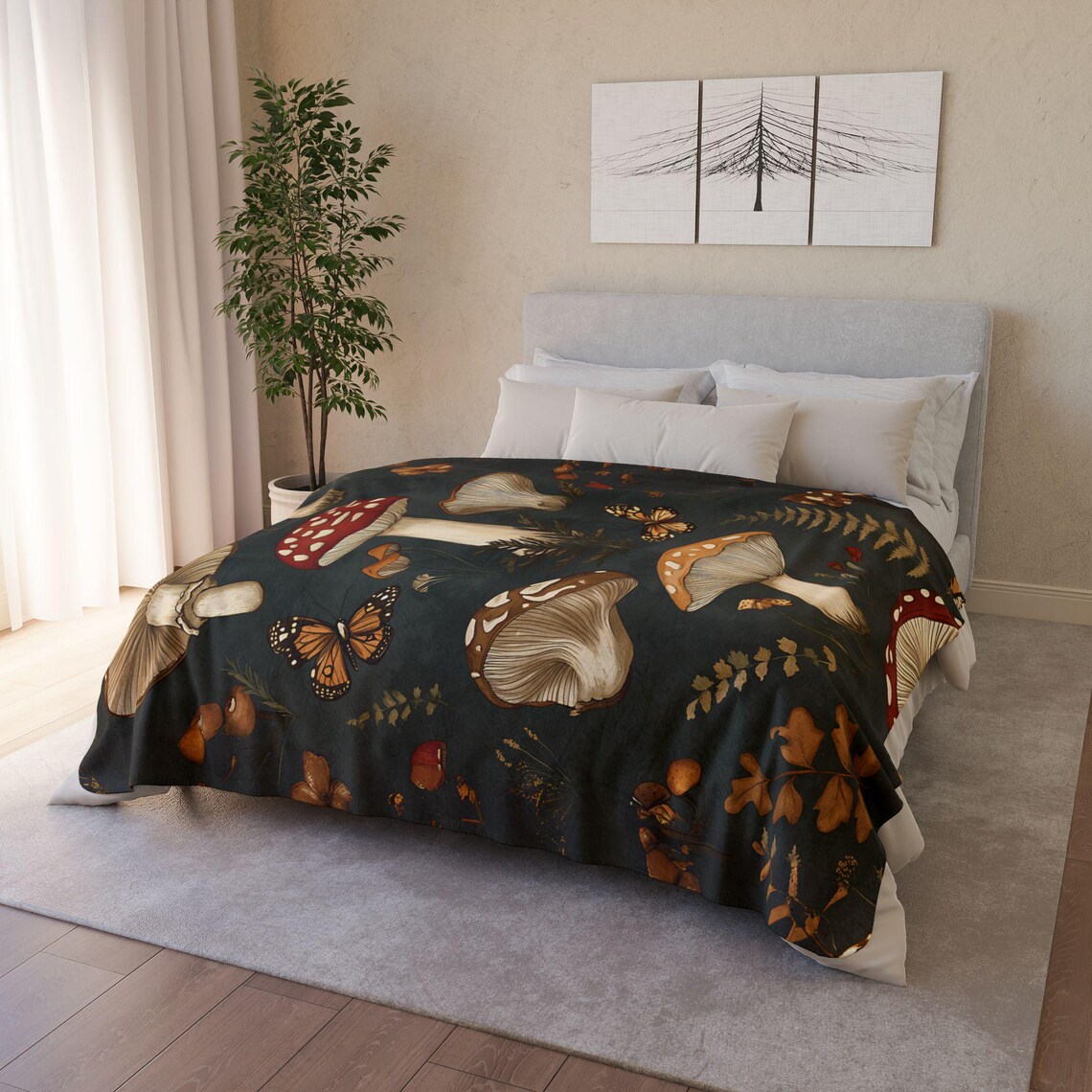 Cute Mushroom Fleece Sherpa Blanket Cottagecore Blanket Mushroom Woven ...