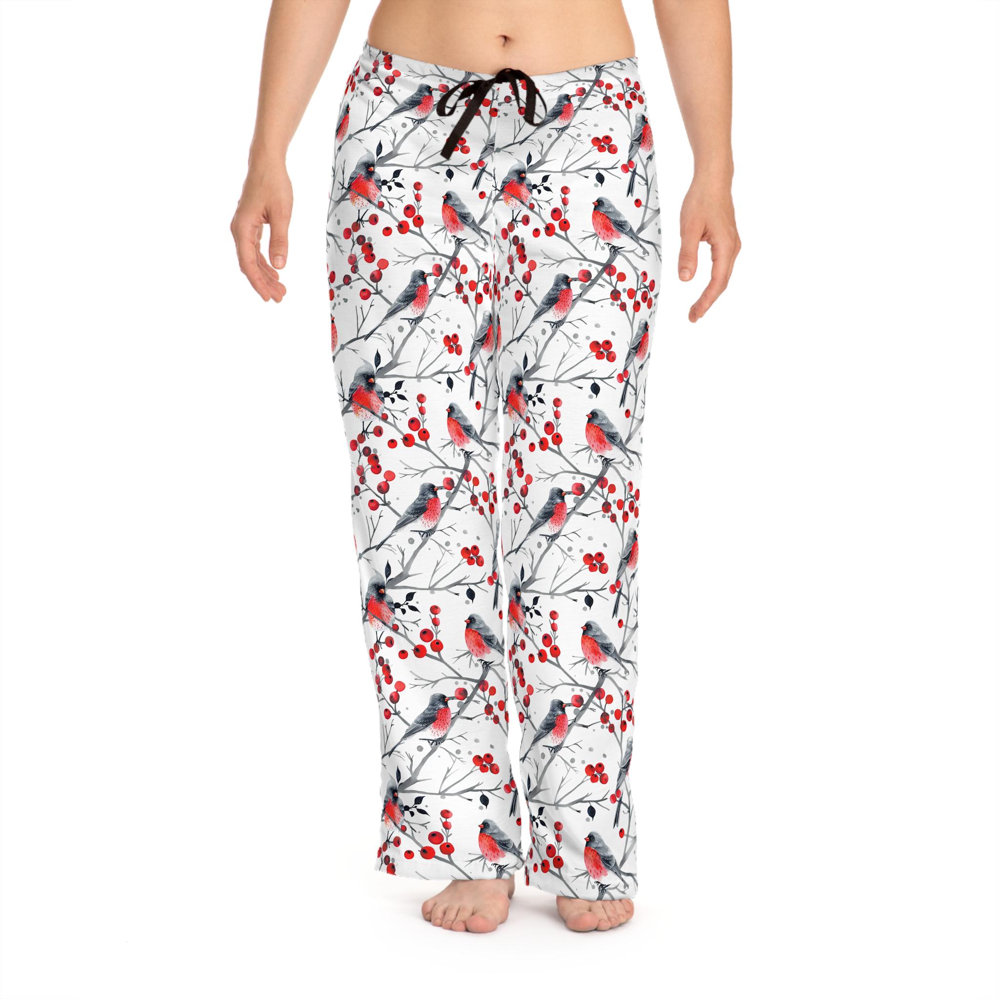 White Christmas Pajama Pants Womens Christmas French Floral Bird Pajama ...