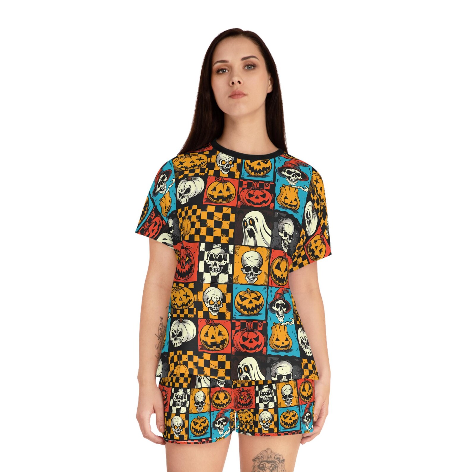 Women's Halloween Pajama Short Set Retro Spooky Pajama Horror Show ...