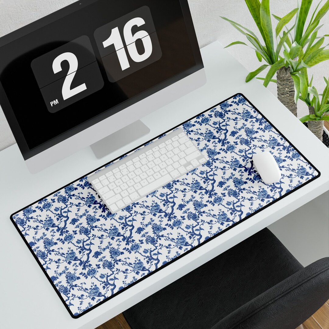 Toile De Jouy Desk Mat Chinoiserie Vintage French Floral Desk Mat Cute ...