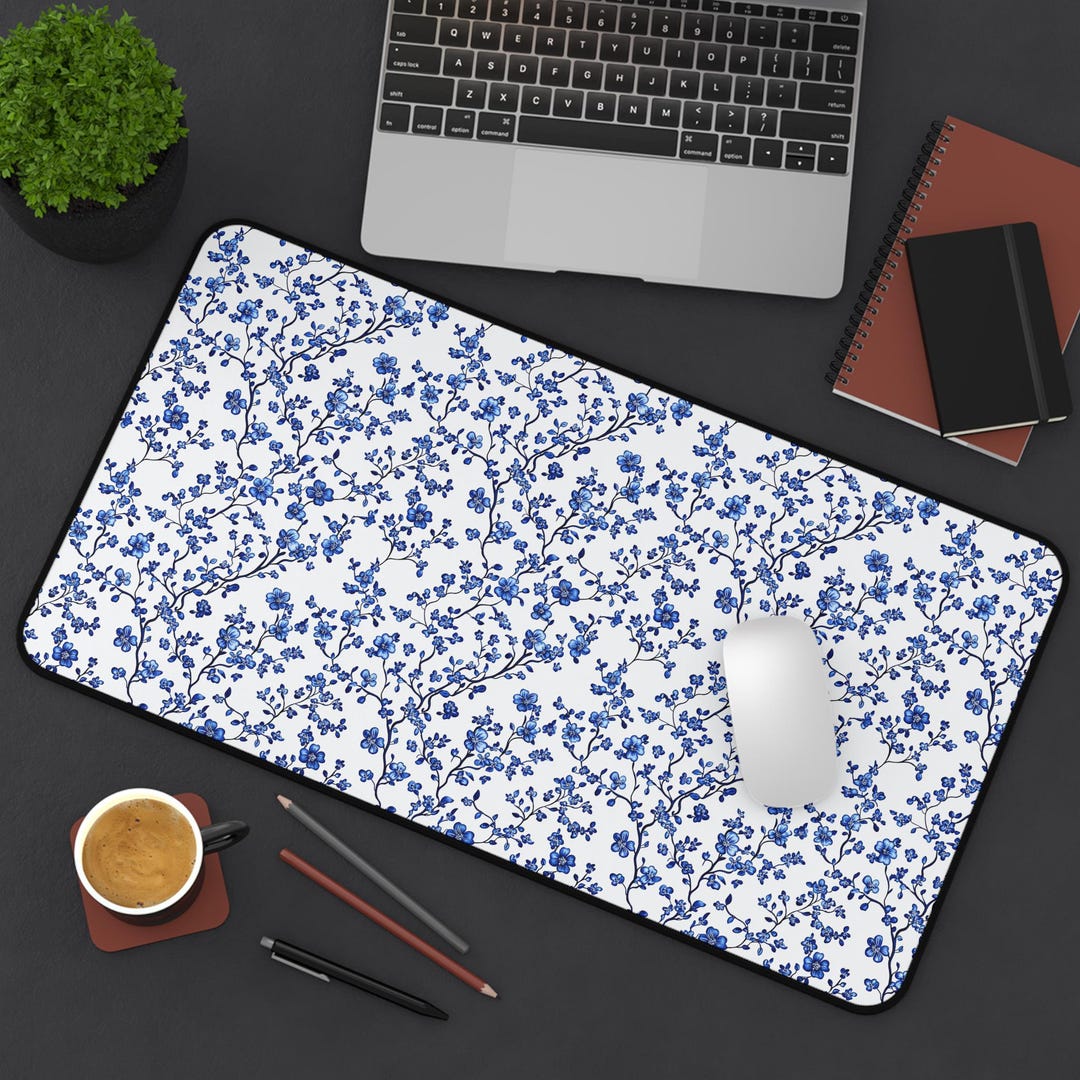 Toile De Jouy Desk Mat Chinoiserie Vintage French Floral Desk Mat Cute ...