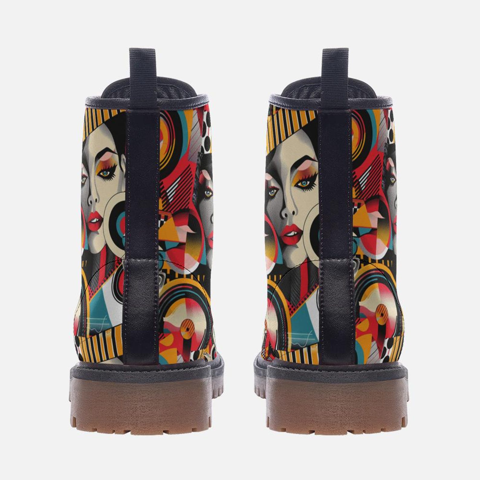 Retro Pop Art Boots Retro Combat Boots Retro Casual Vegan Leather ...