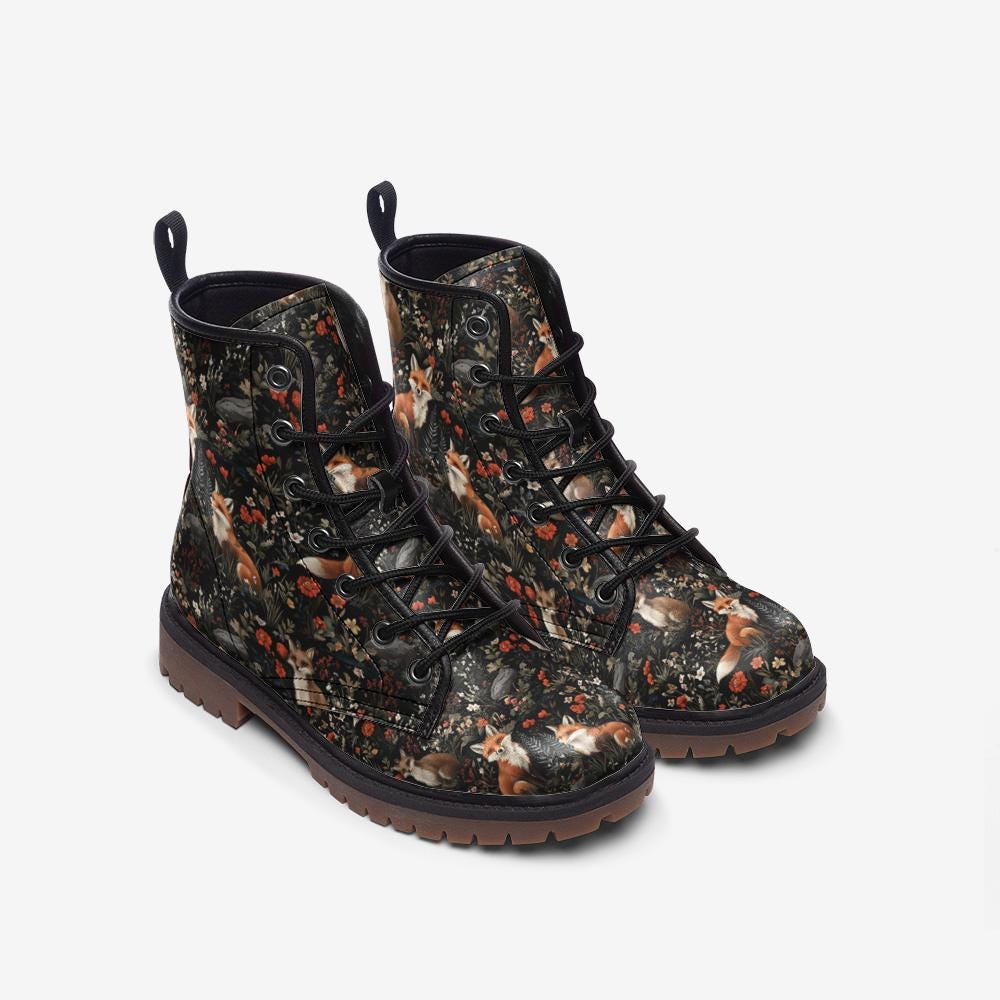 Cute Fox Boots Cute Fox Combat Boots Fox Casual Vegan Leather ...