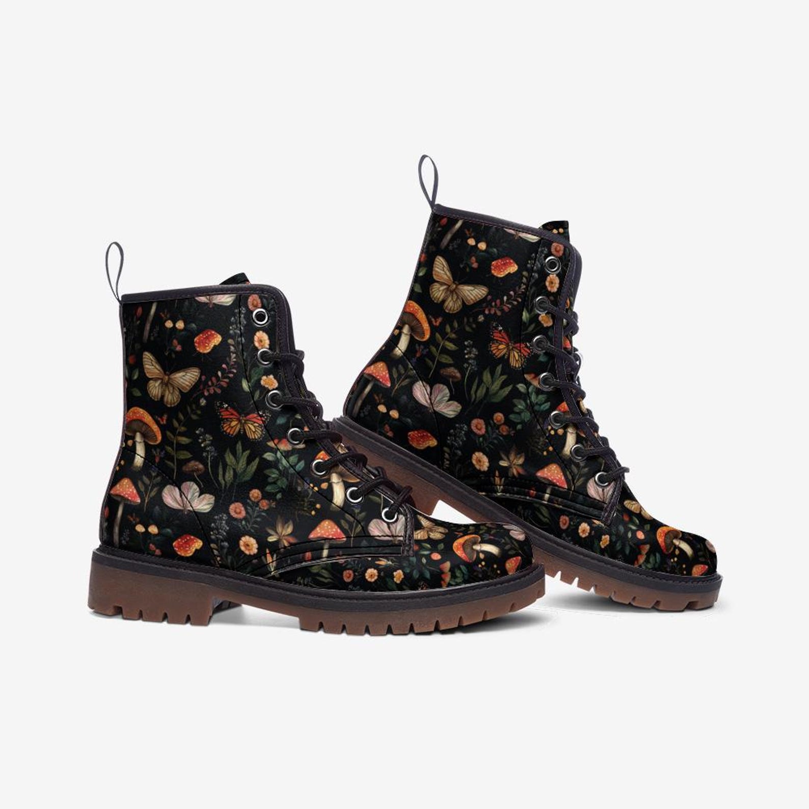 Cottagecore Butterfly Mushroom and Floral Boots Forest Combat Boots ...