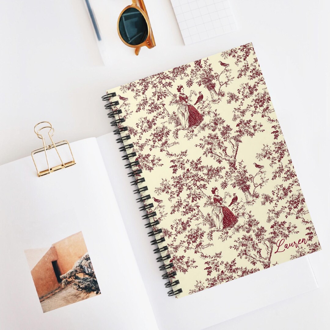 Personalized Victorian-era Red French Floral Spiral Notebook Toile De ...