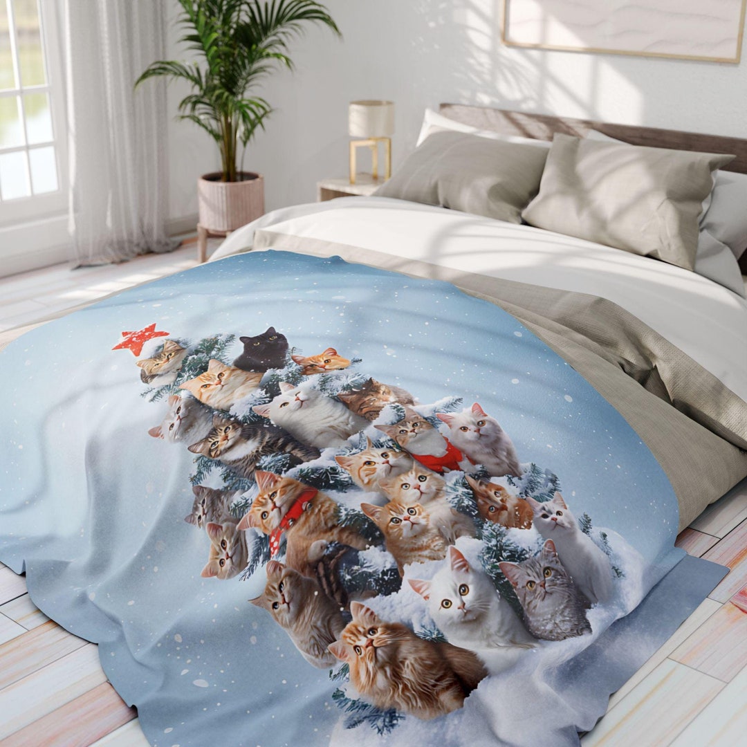 Christmas Cat Blanket Christmas Cat Arctic Fleece Blanket Cat Lover ...