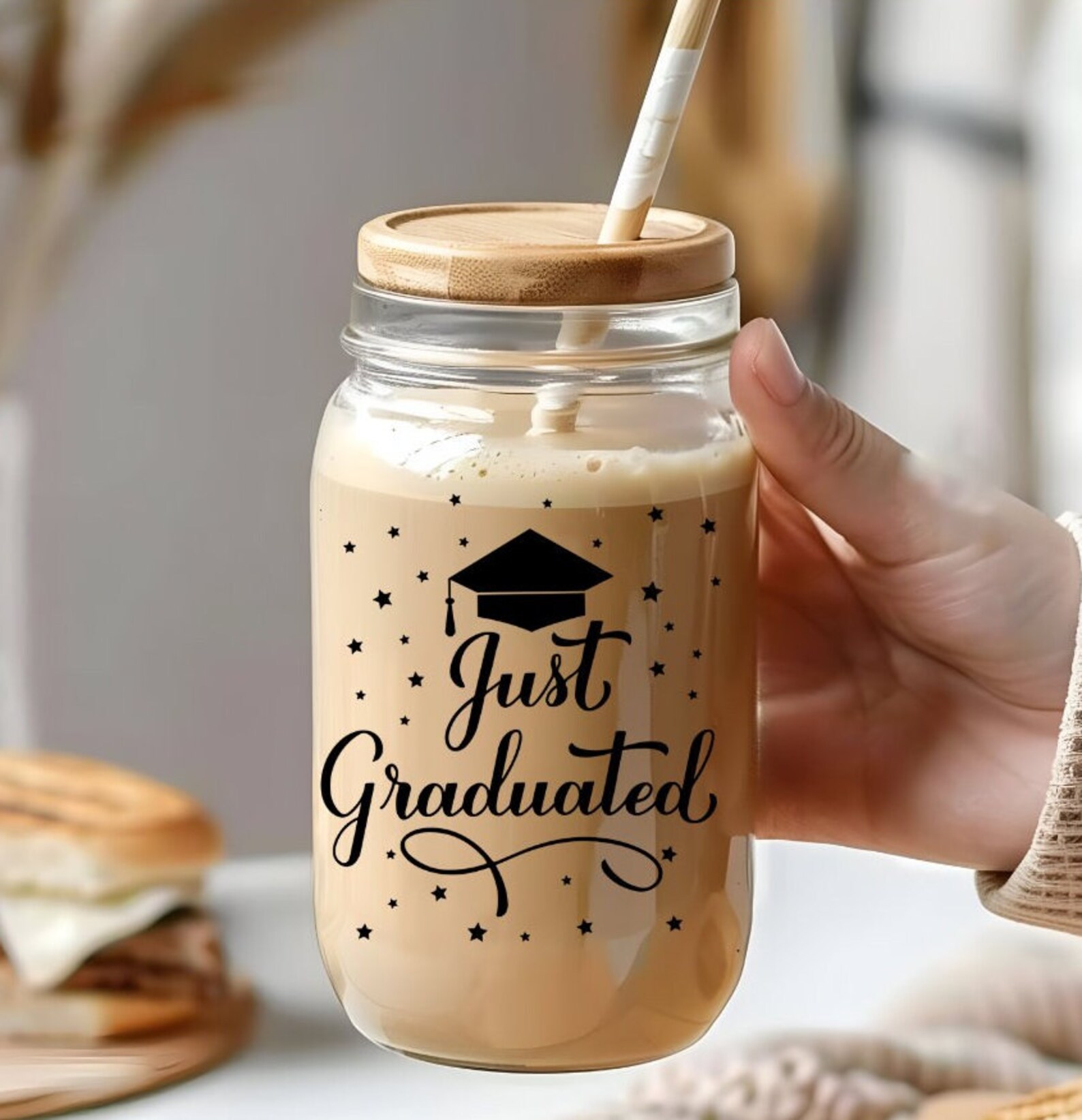 Just Graduated Glass Jar Graduation Tumbler Gift for Her Graduation ...