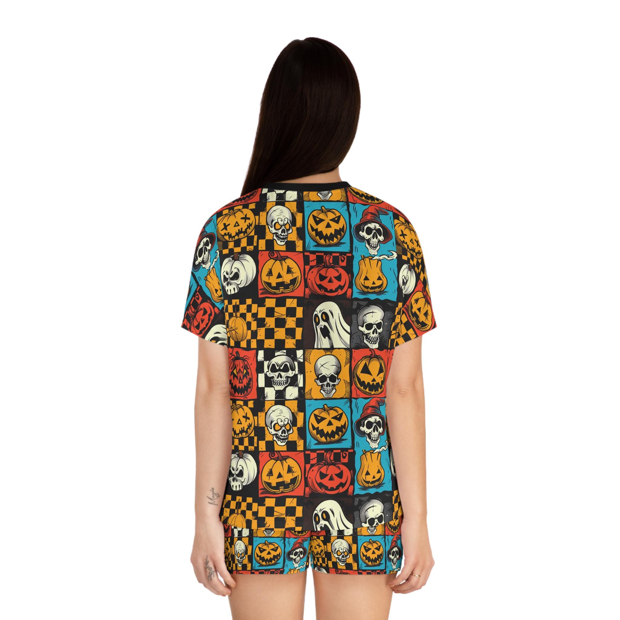 Women's Halloween Pajama Short Set Retro Spooky Pajama Horror Show ...
