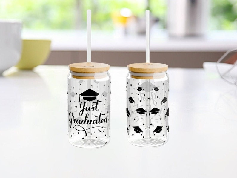 Just Graduated Glass Jar Graduation Tumbler Gift for Her Graduation ...