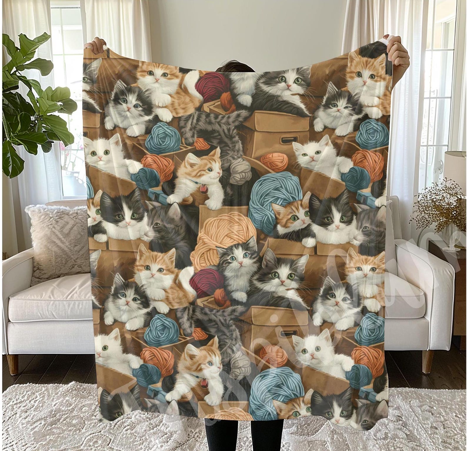 Cute Cat Blanket Sherpa Fleece Blanket for Cat Lovers Cute Cat Sherpa ...