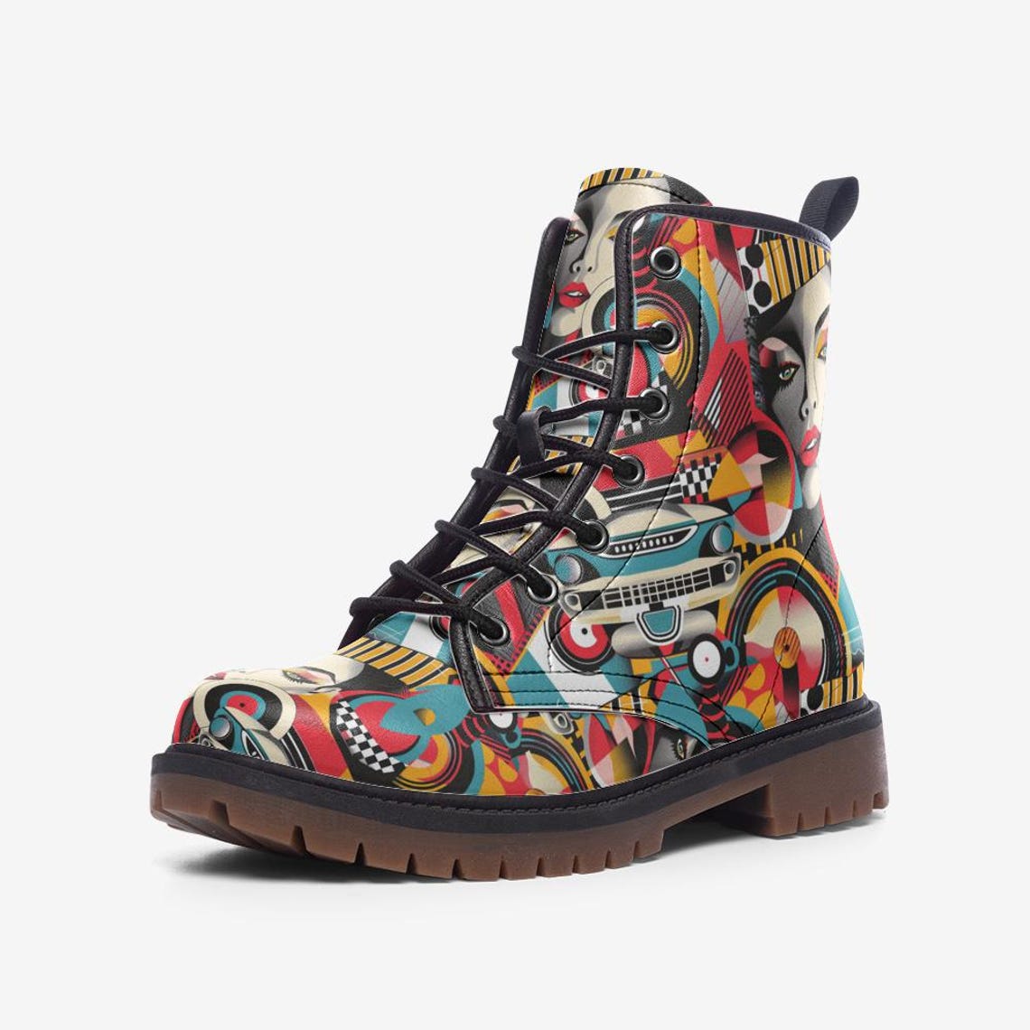 Retro Pop Art Boots Retro Combat Boots Retro Casual Vegan Leather ...