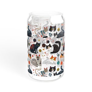 Cat Pattern Glass Jar Cat Glass Tumbler Gift for Her Cat Lover Gift Cat ...