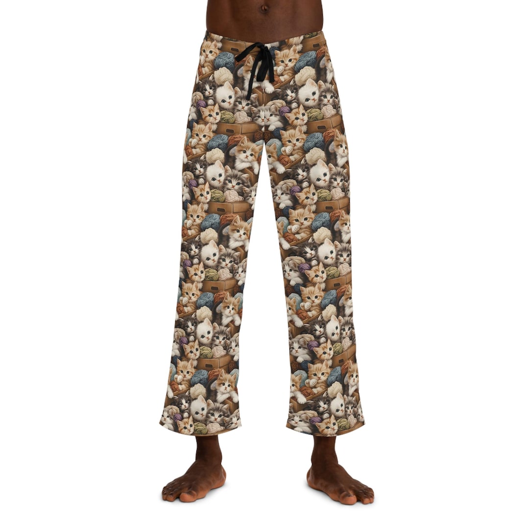 Men's Cat Pajama Pants Cute Gift for Cat Dad Cat Pattern Pajama Pants ...