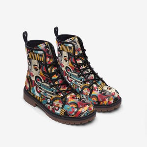 Retro Pop Art Boots Retro Combat Boots Retro Casual Vegan Leather ...