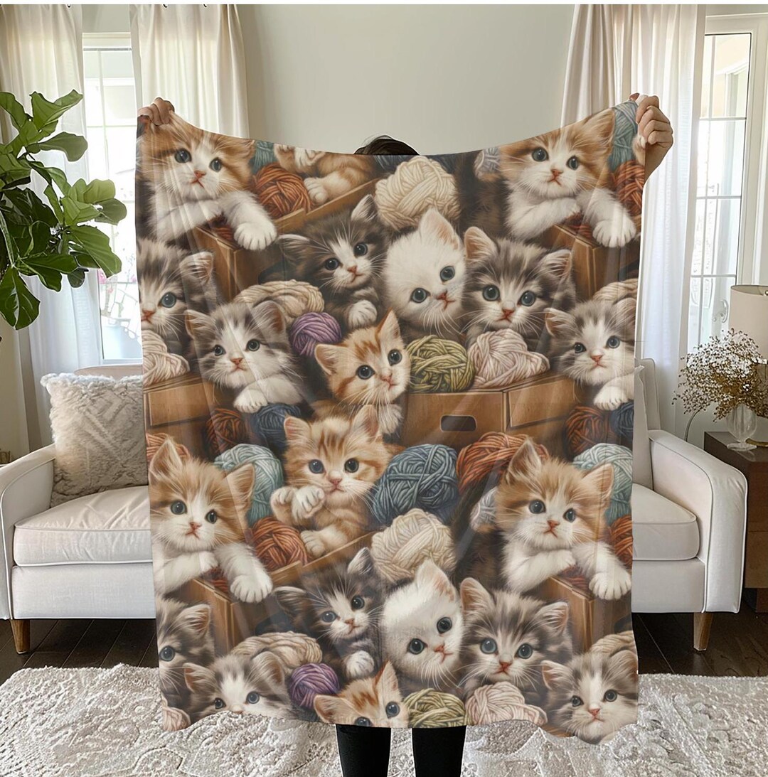 Cute Cat Blanket Sherpa Fleece Blanket for Cat Lovers Cute Cat Sherpa ...