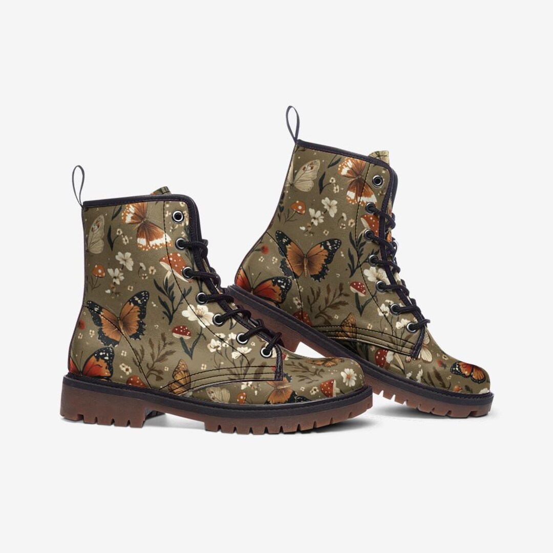 Butterfly Boots Cottagecore Combat Boots Floral Boho Boots Casual ...