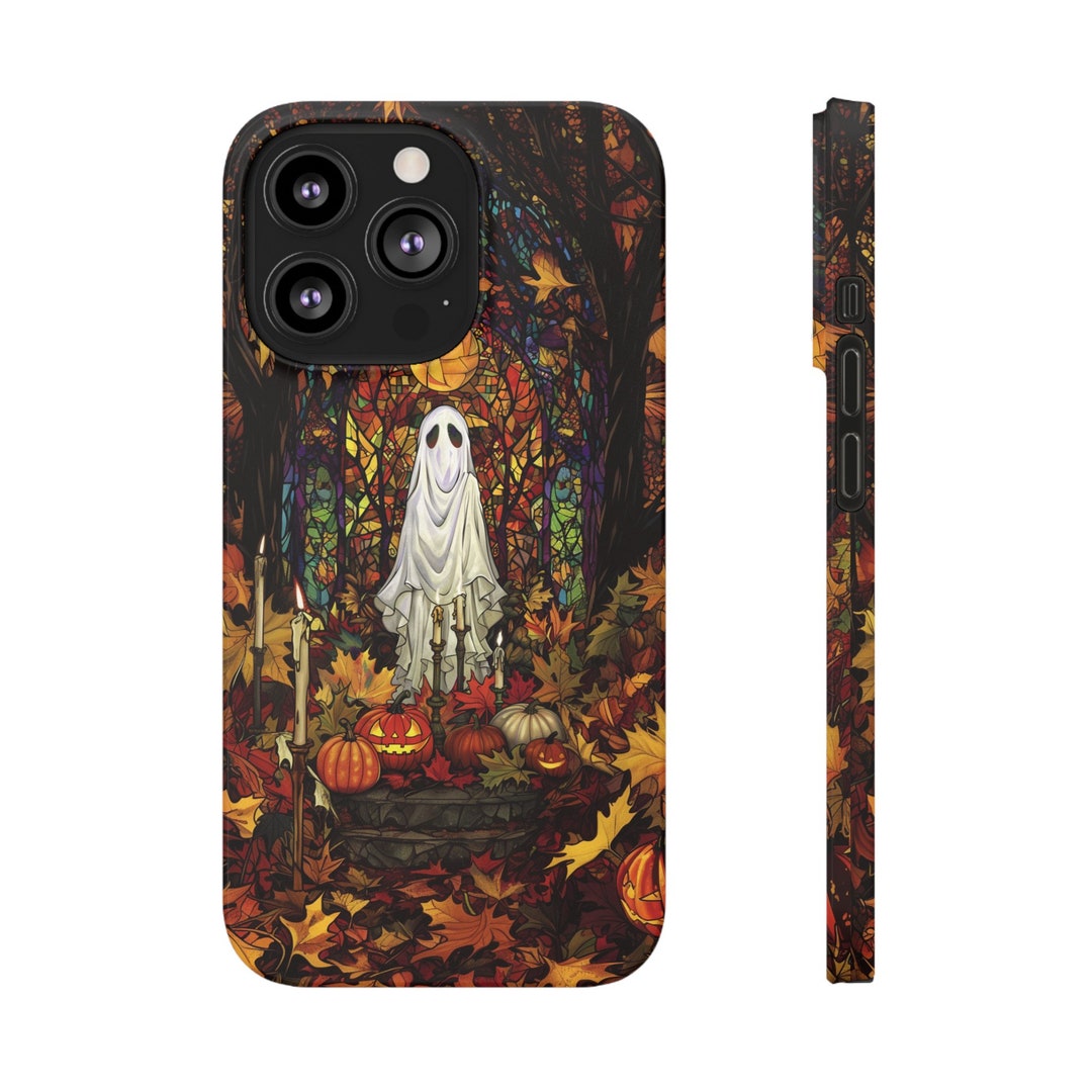 Stained Glass Halloween Phone Case Fall Foliage Ghost Pumpkin Phone ...