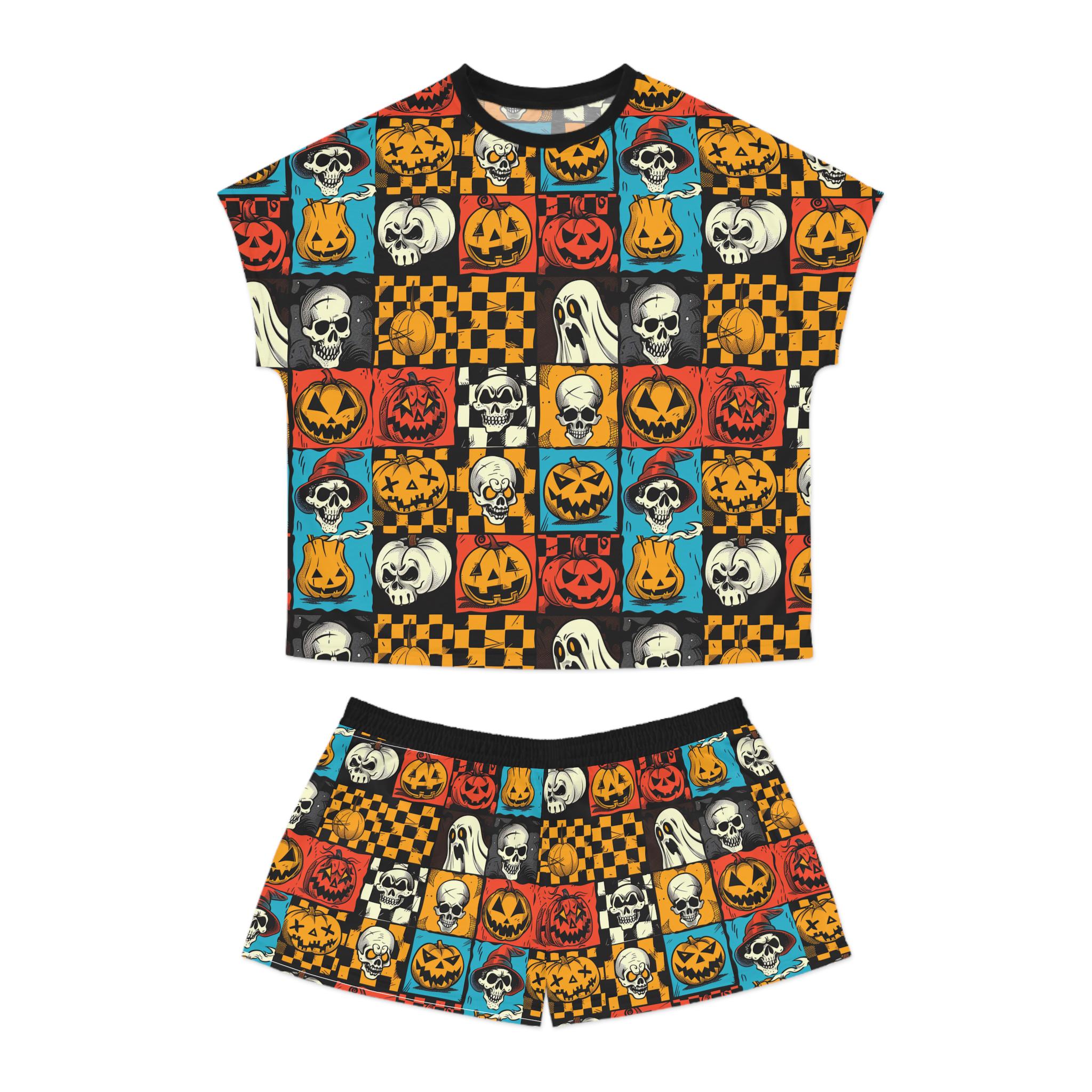 Women's Halloween Pajama Short Set Retro Spooky Pajama Horror Show ...