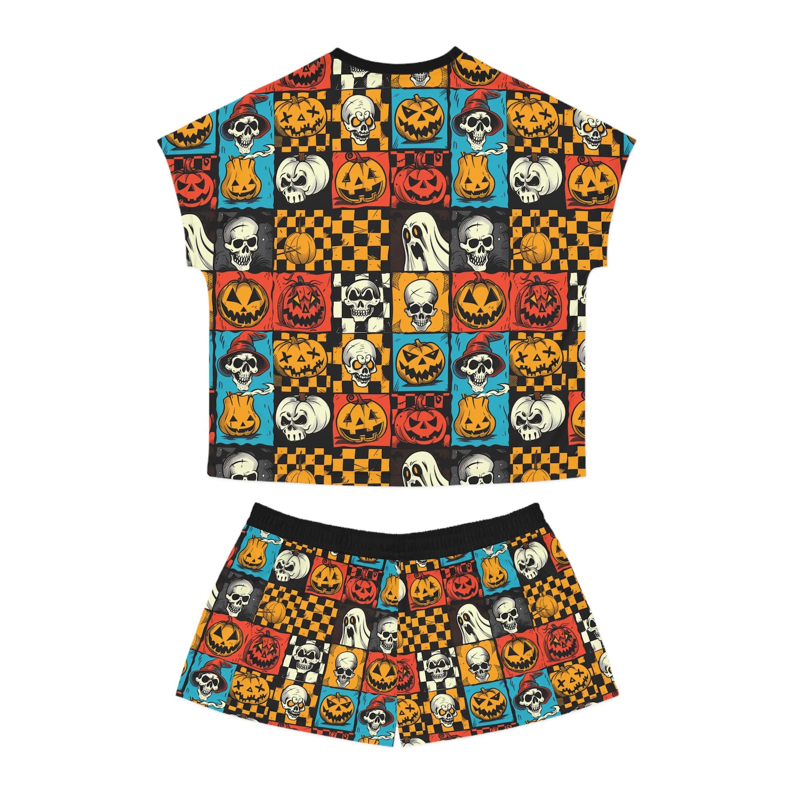Women's Halloween Pajama Short Set Retro Spooky Pajama Horror Show ...