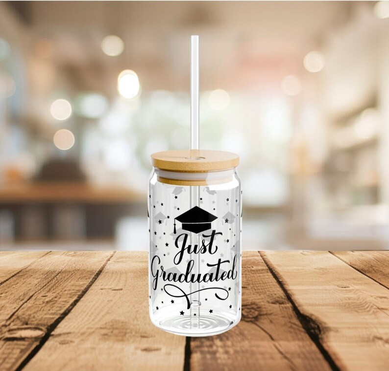 Just Graduated Glass Jar Graduation Tumbler Gift for Her Graduation ...