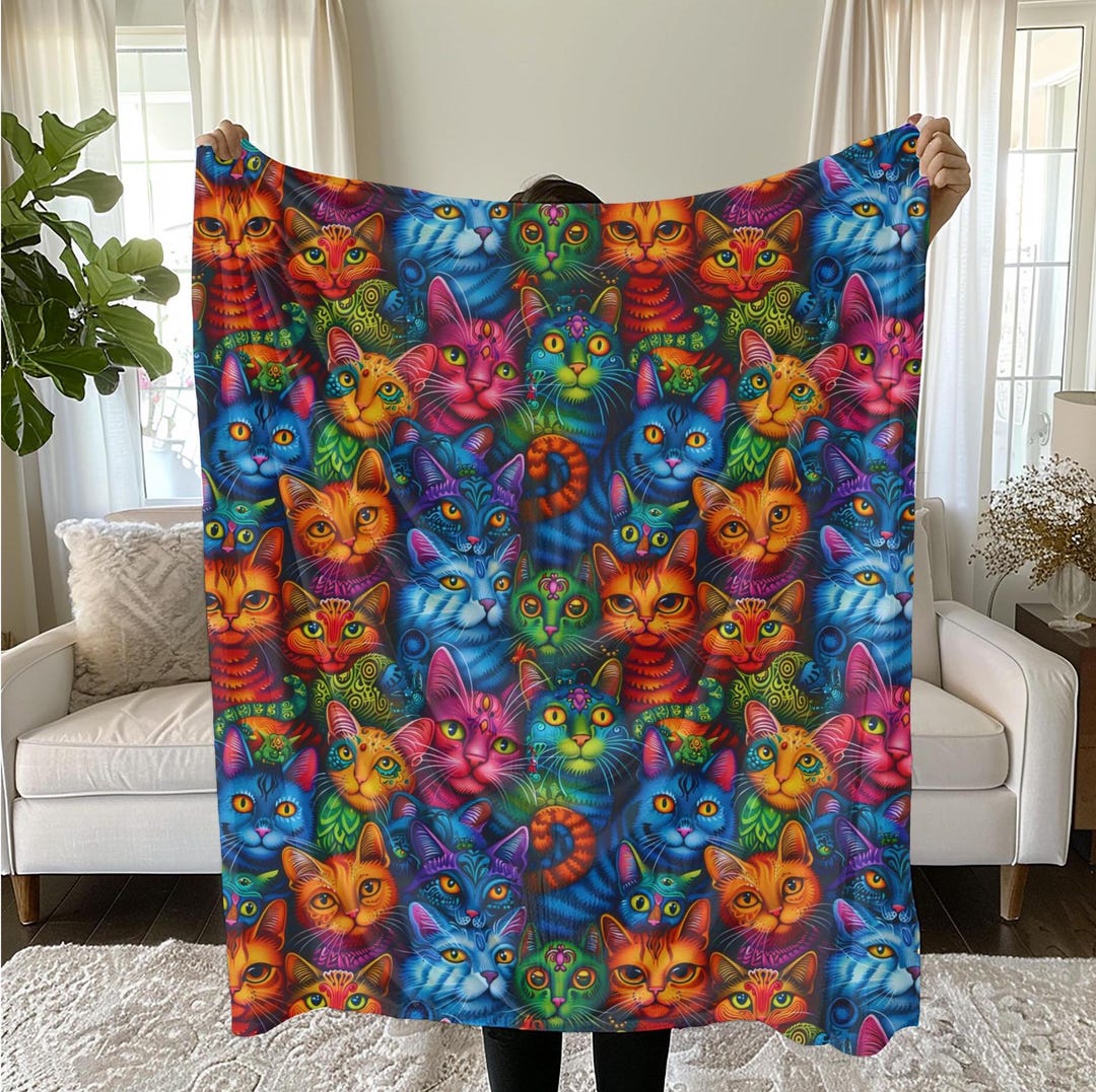 Cute Cat Blanket Sherpa Fleece Blanket, Soft Blanket, Cute Blanket, Cat ...