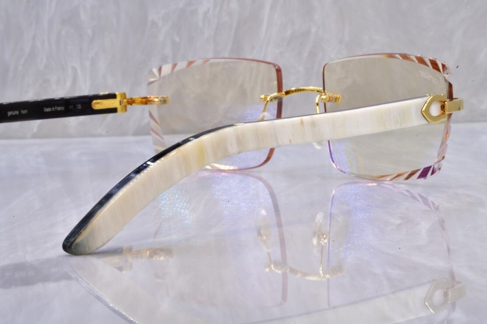 Cartier Buff-horn Rimless C Decor Sunglasses Diamond Cut Clear Lens ...
