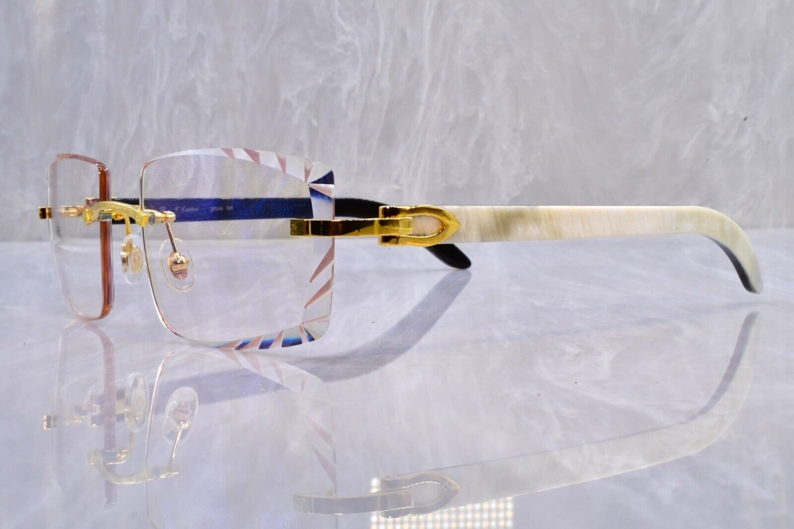 Cartier Buff-horn Rimless C Decor Sunglasses Diamond Cut Clear Lens Giverny Sunglasses - Etsy