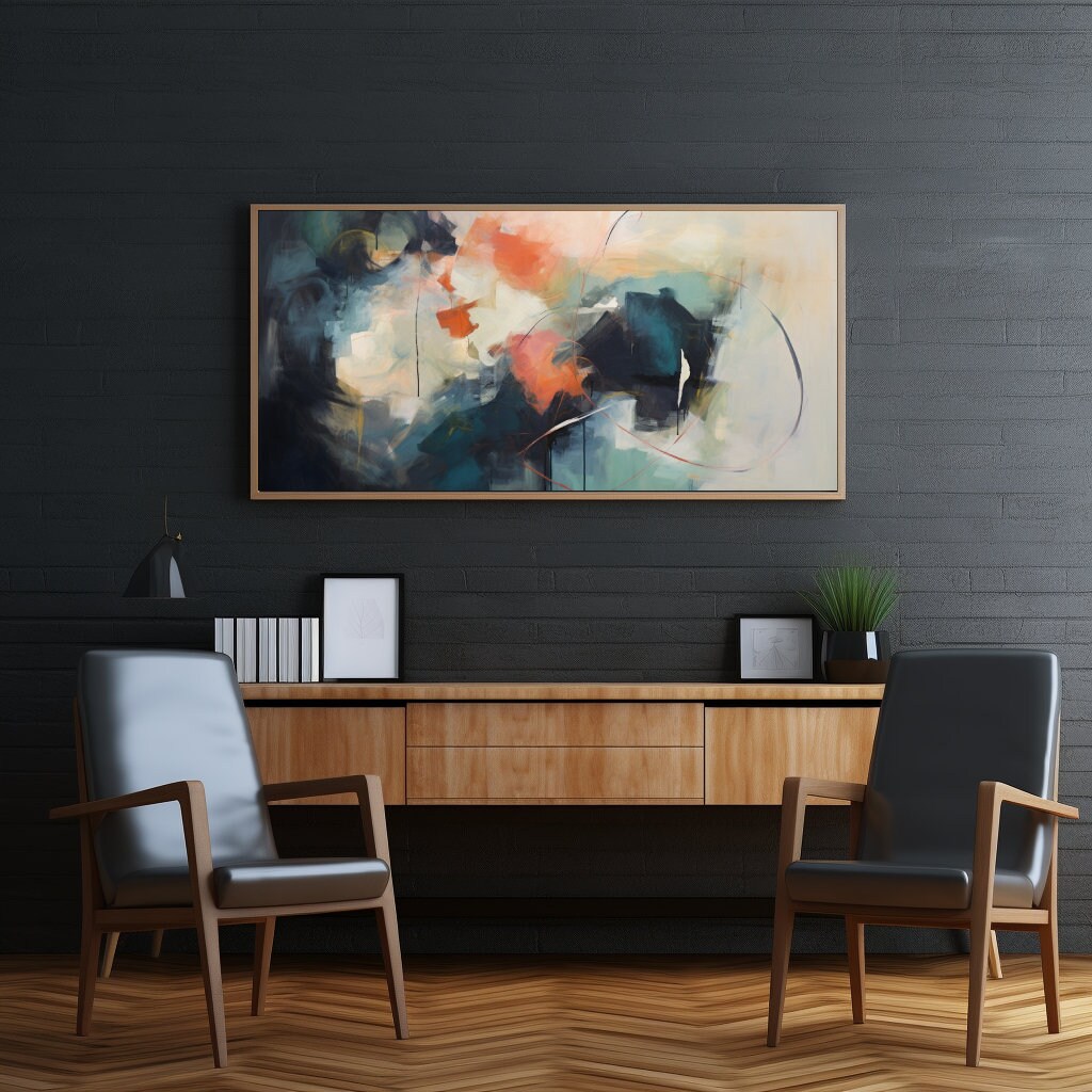 Printable Abstract Art, Digital Download, Dynamic Brushwork, Navy Black ...