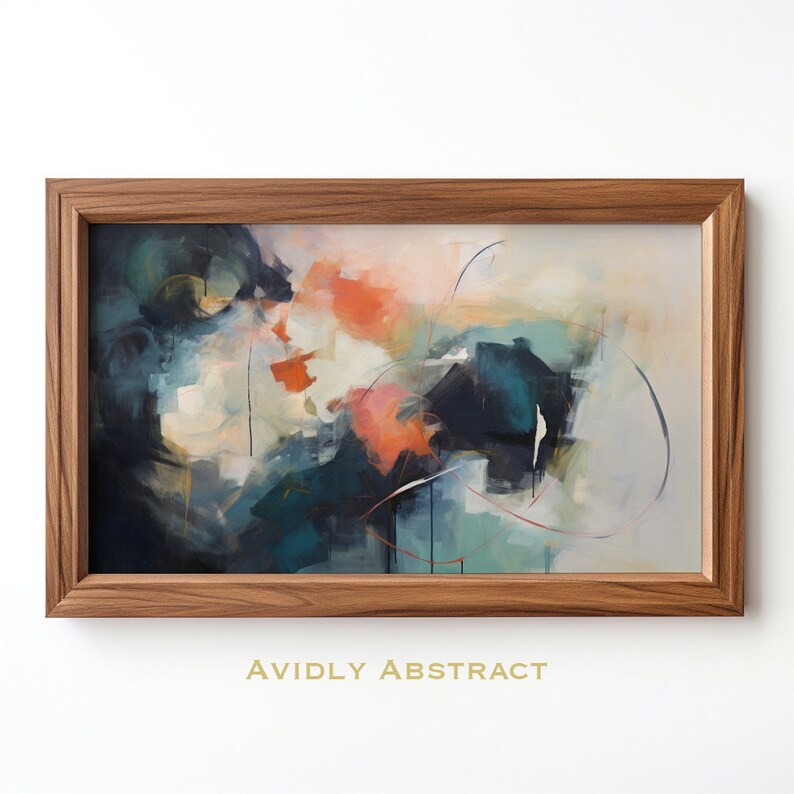 Printable Abstract Art, Digital Download, Dynamic Brushwork, Navy Black ...