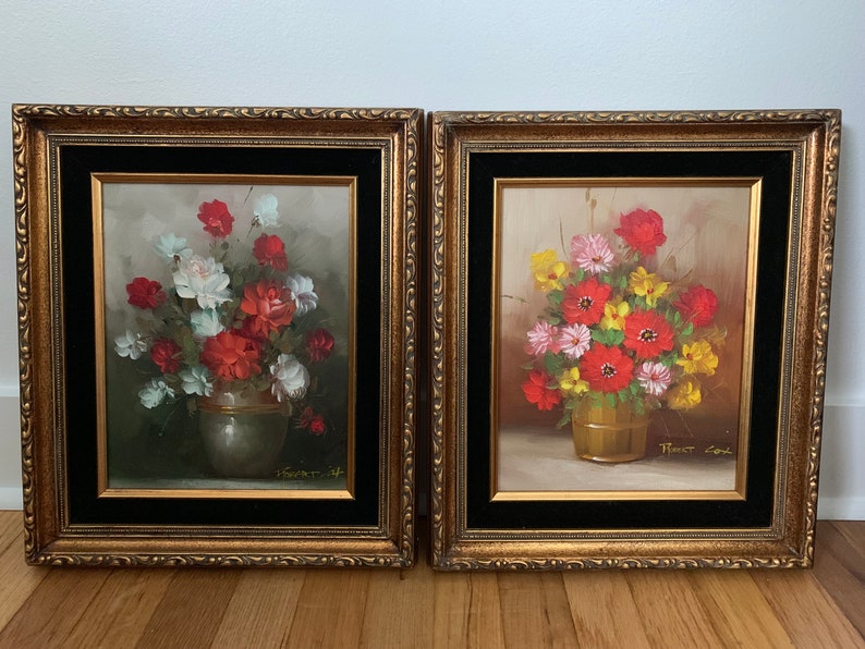 Vintage Pair of Original Robert Cox Floral Oil Paintings Signed Still ...