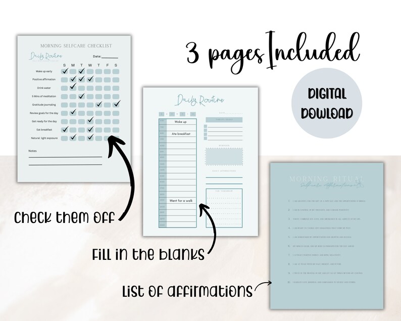 Daily Selfcare Checklist for Mindfulness Planner for Daily Routine ...