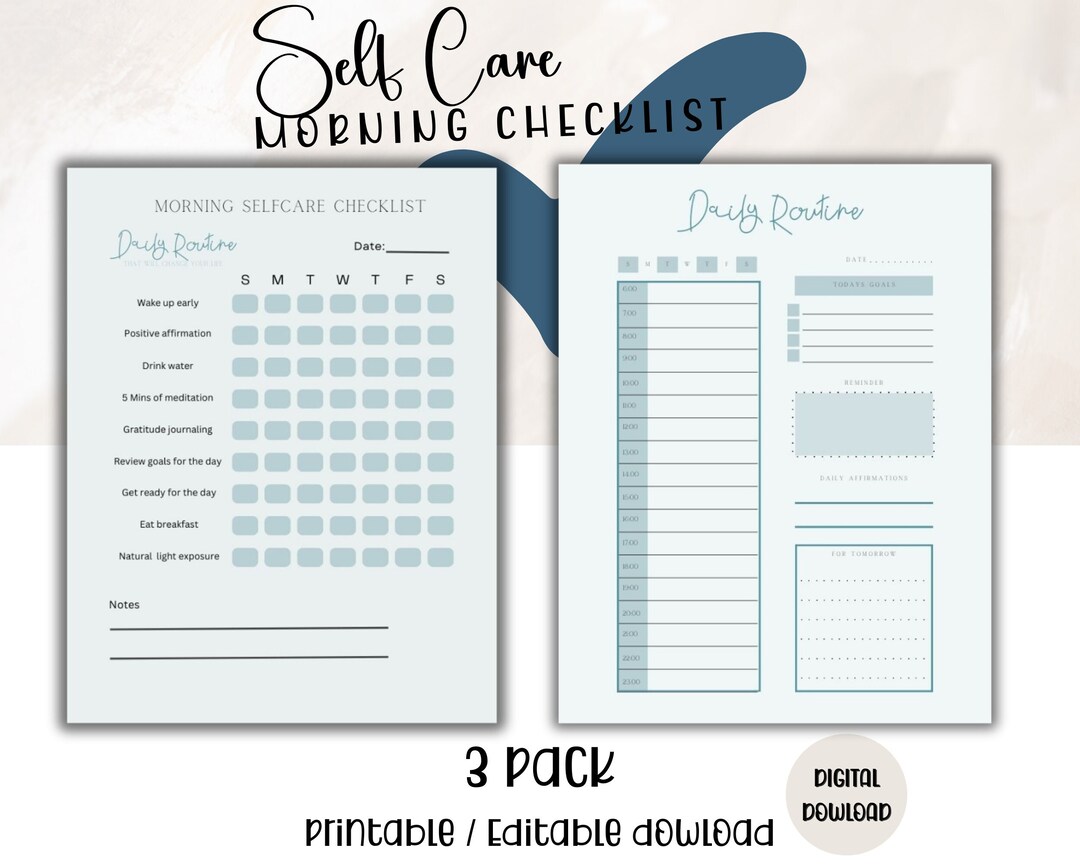 Daily Selfcare Checklist for Mindfulness Planner for Daily Routine ...