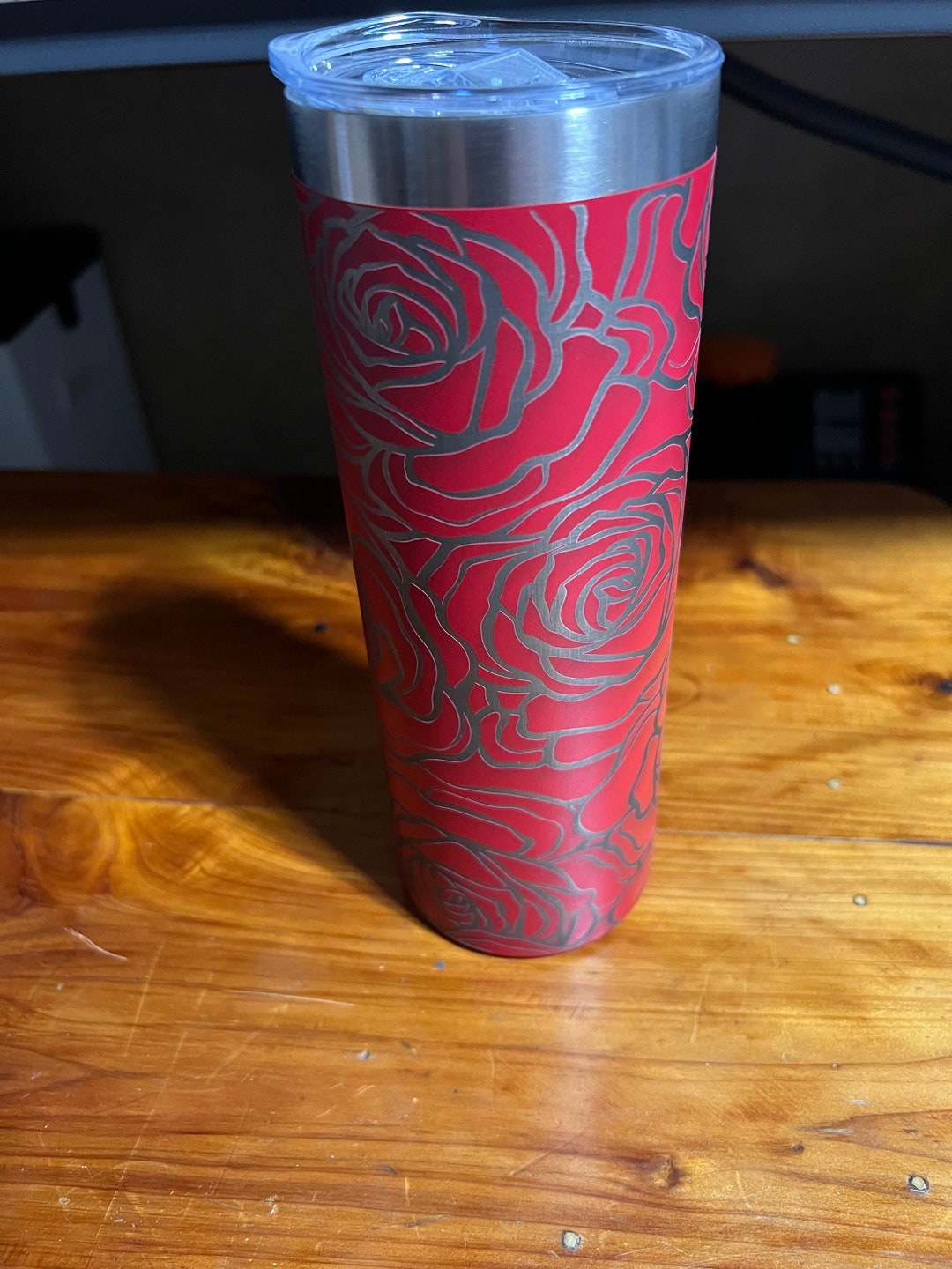 20oz Red Powder Coated Engraved Rose Tumbler - Etsy