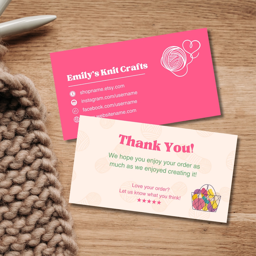 Knitting Shop Thank You Card Template: DIY Etsy Business Card (canva ...