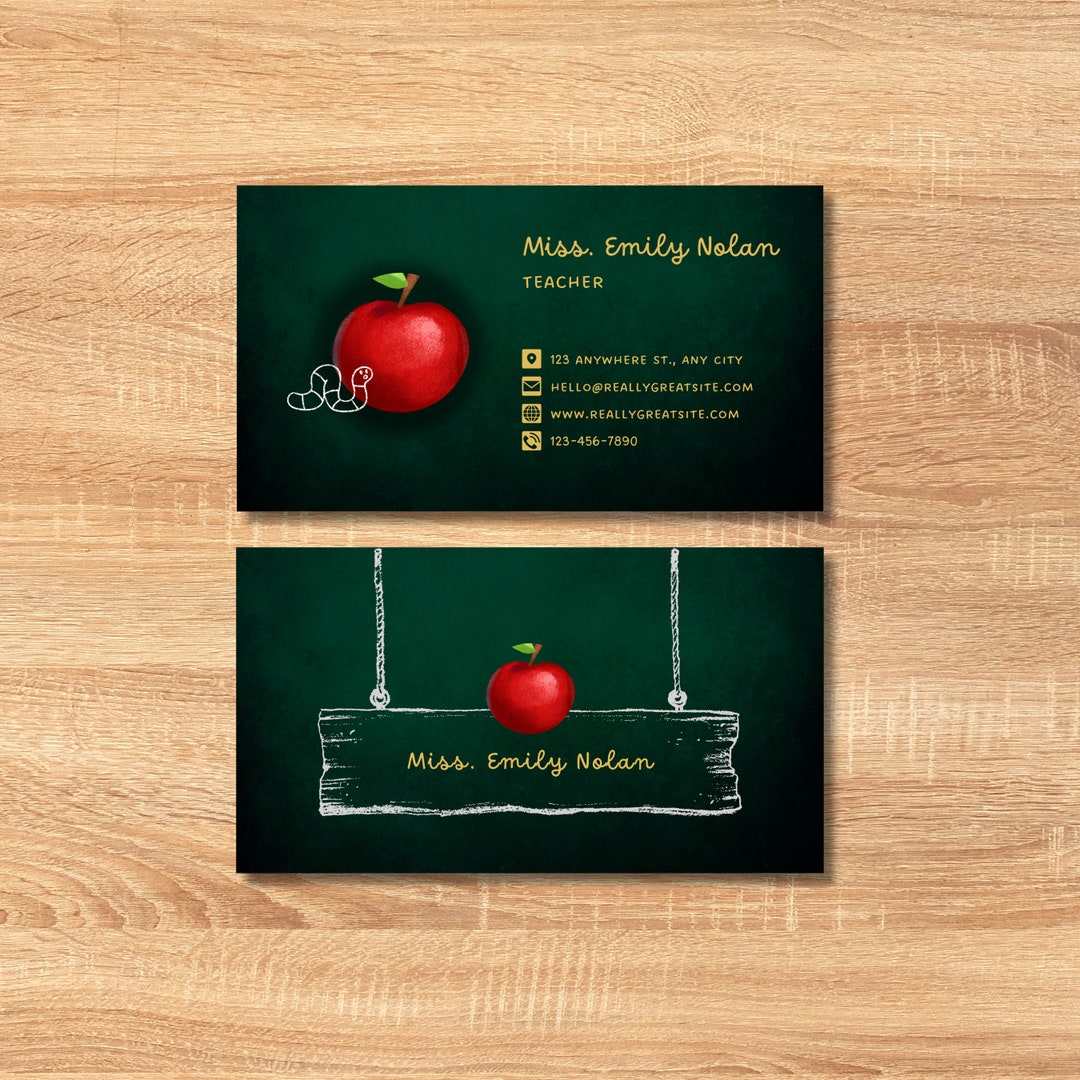 Primary School Teacher Business Card: Chalkboard Apple Design (DIY ...