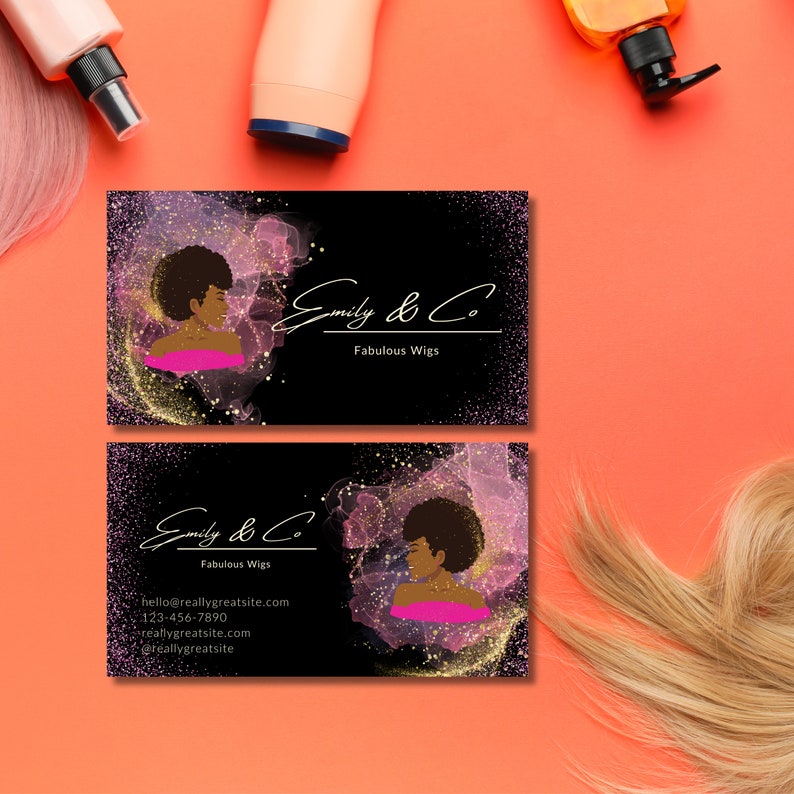 Women's Wig Shop Business Card Template (DIY, Customizable in Canva ...