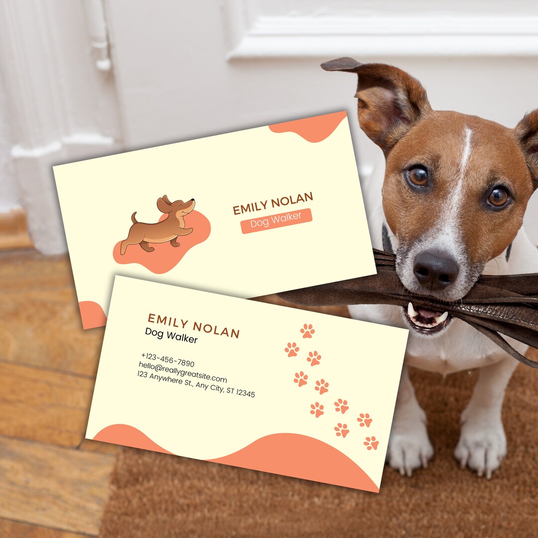 Dog Walker Business Card Template (DIY, Customize in Canva & Print, Pet ...