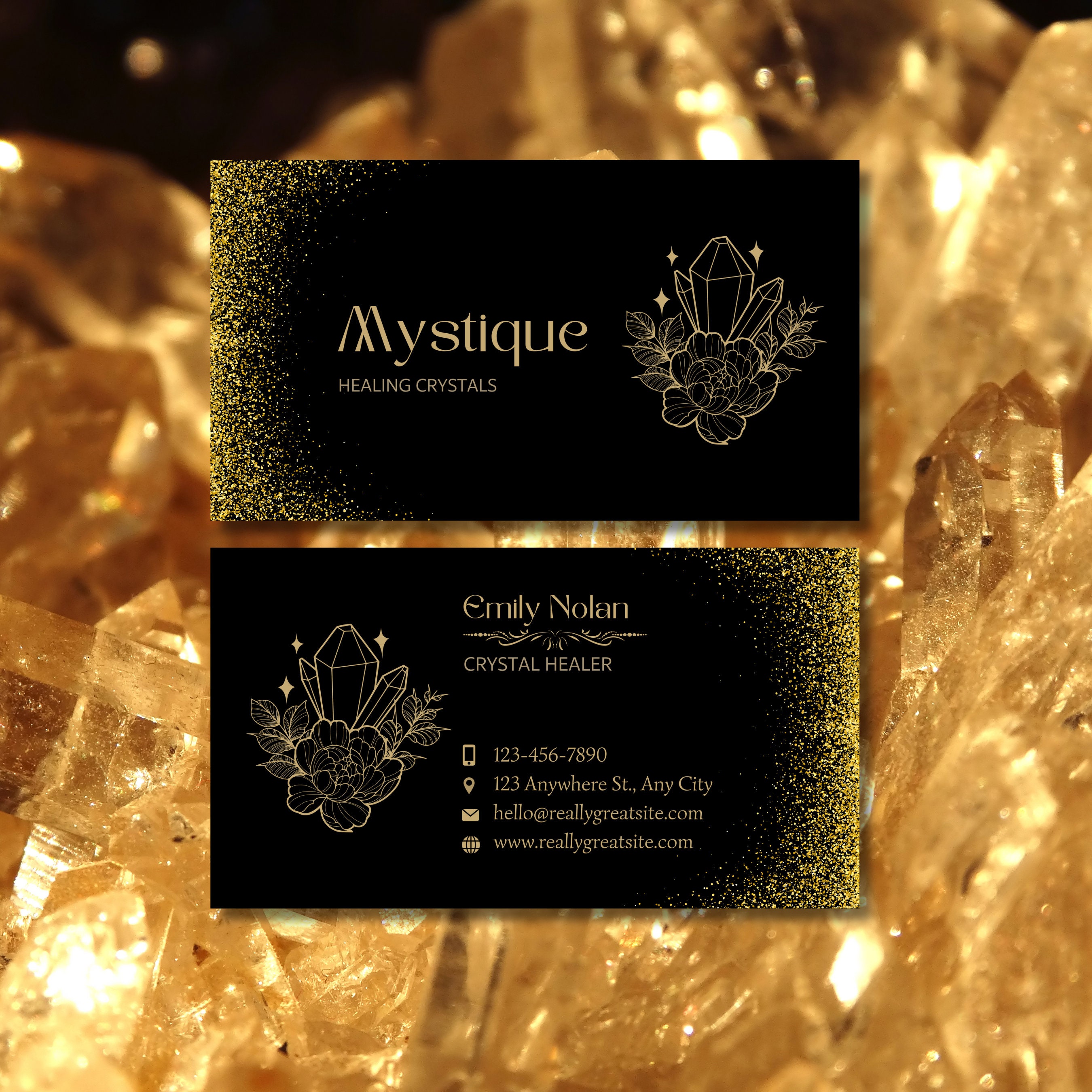 Crystals Shop Business Card Template (DIY, Customize in Canva, Print-at ...