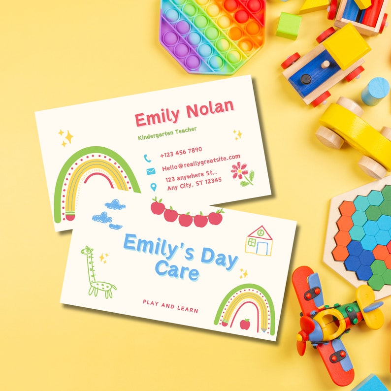 Day Care Business Card Template: Colorful Playful Design (DIY Canva ...