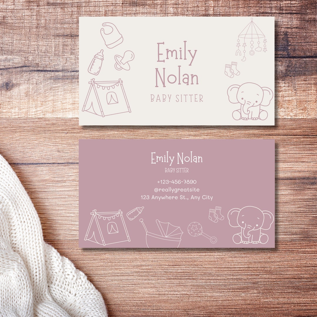Babysitting Service Business Card Template (DIY, Customizable in Canva ...