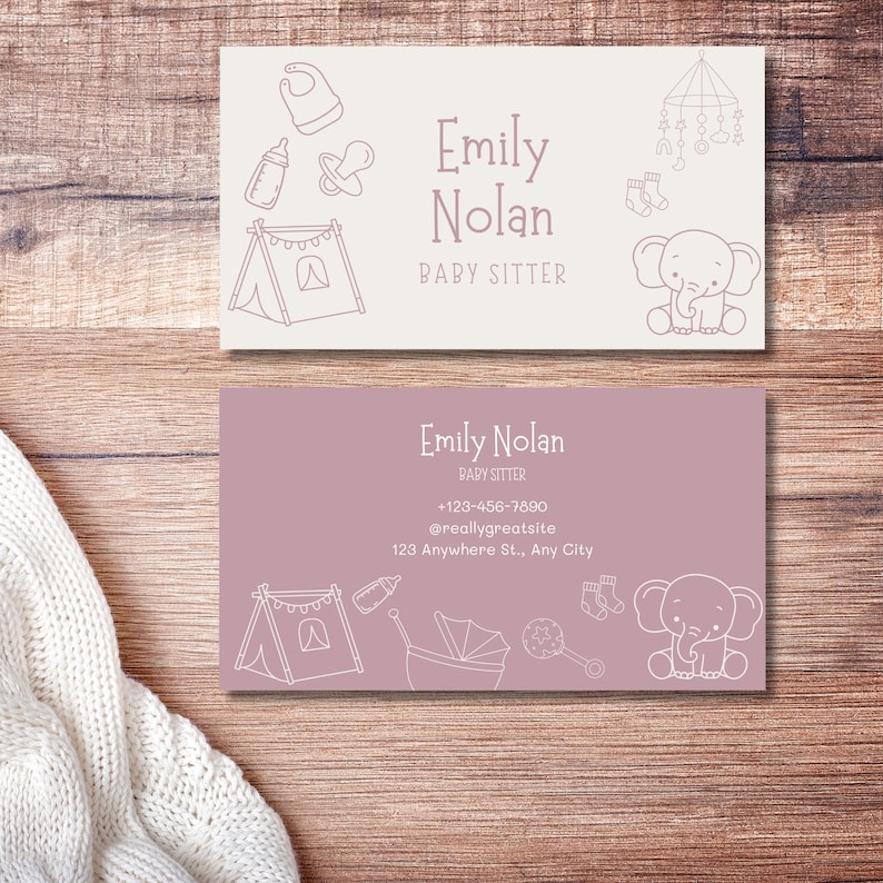 Babysitting Service Business Card Template (DIY, Customizable in Canva ...