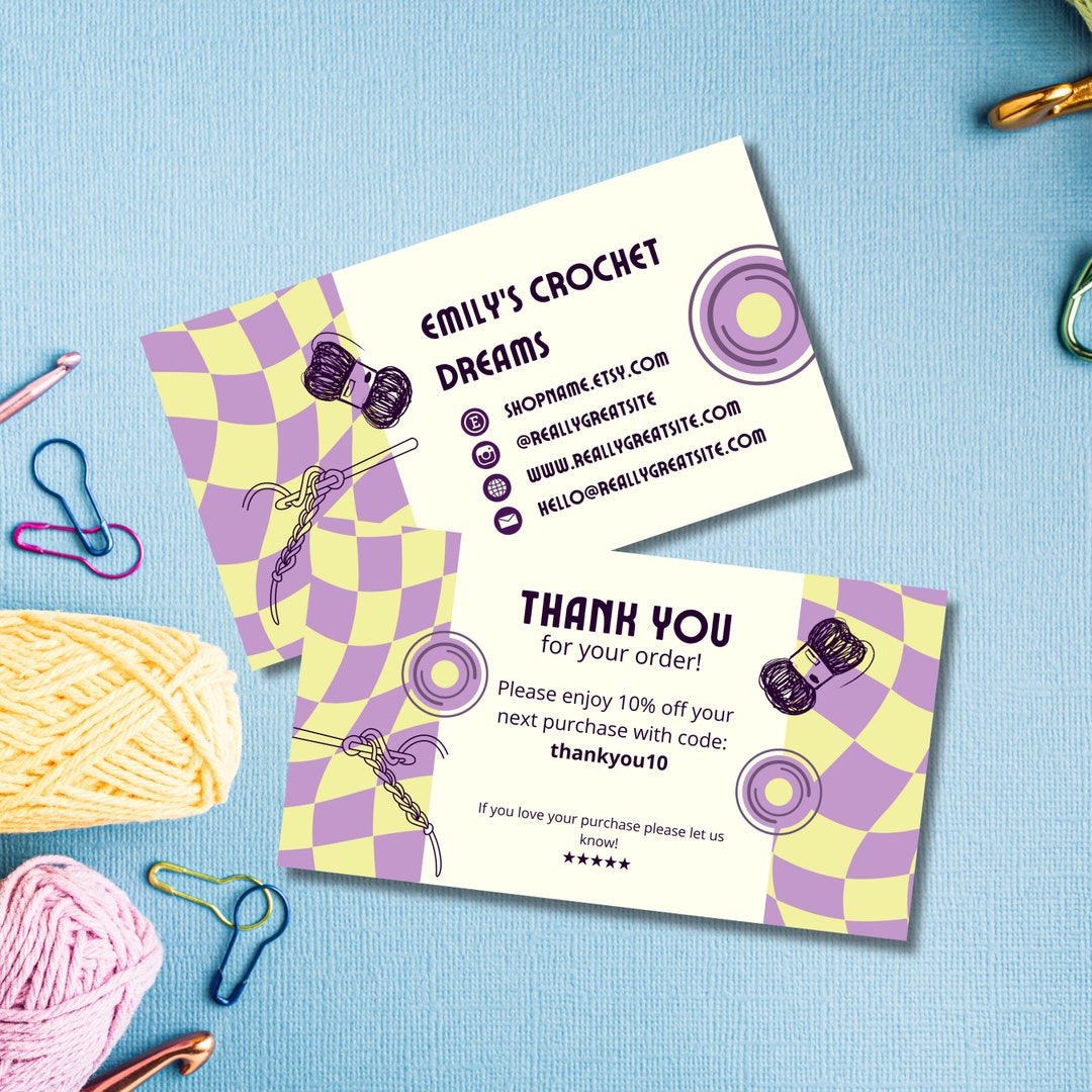 Crochet Shop Thank You Card Template: DIY Business Card (canva Editable ...