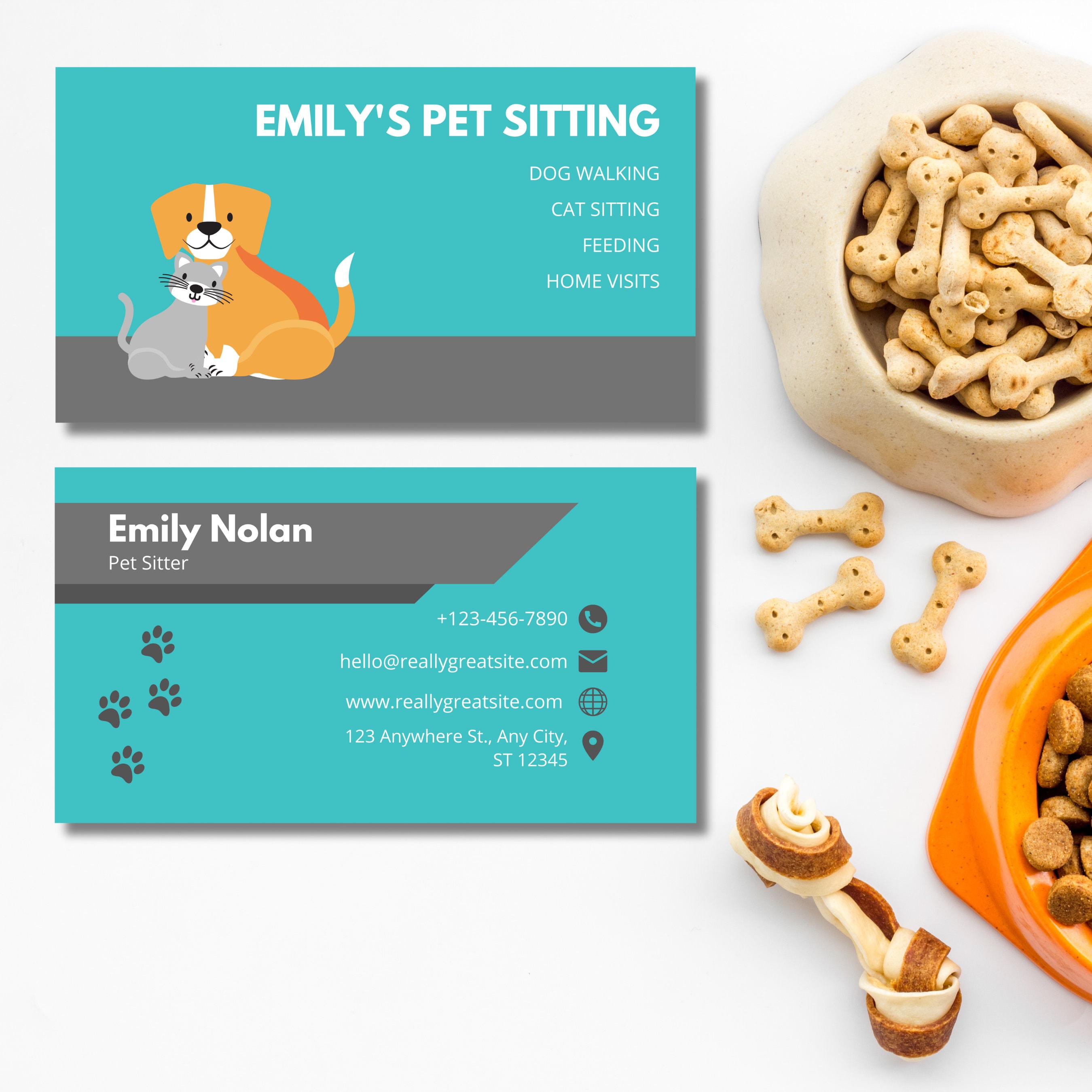 Pet Sitter Business Card Template (DIY, Customize in Canva, Print-at ...