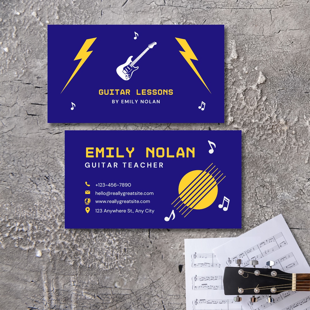Guitar Teacher Business Card Template (DIY, Edit in Canva, Printable ...