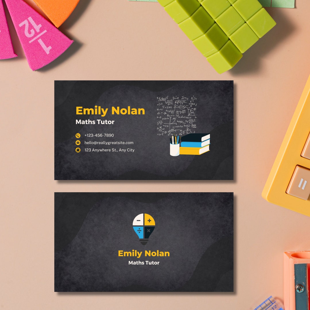 Maths Tutor Business Card Template: Modern Blackboard Design (DIY Canva ...