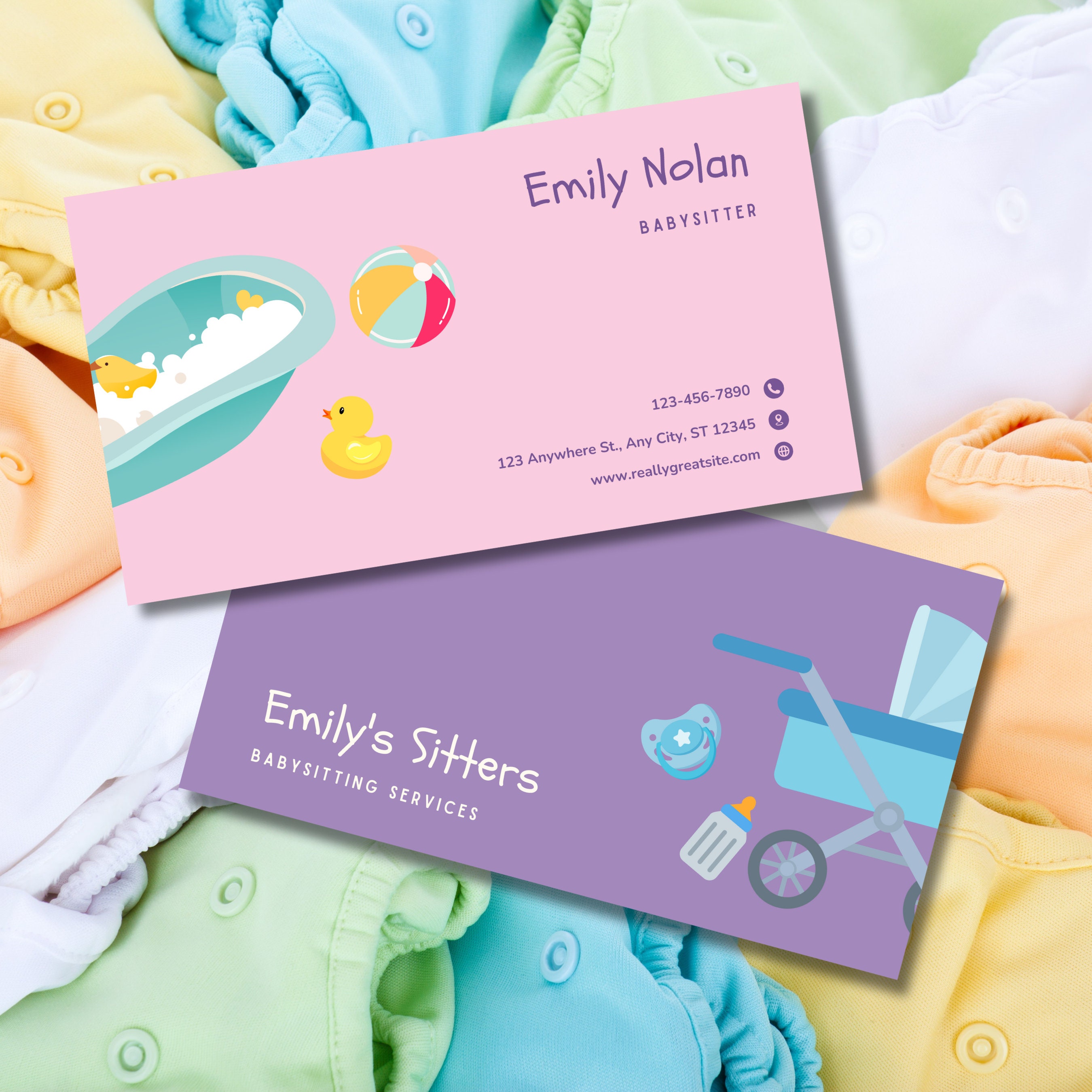 Babysitter Business Card Template: Colorful Graphics (DIY Canva ...