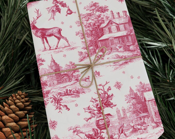 Woodland Toile Christmas Wrapping Paper Roll, Rustic Vintage Christmas ...