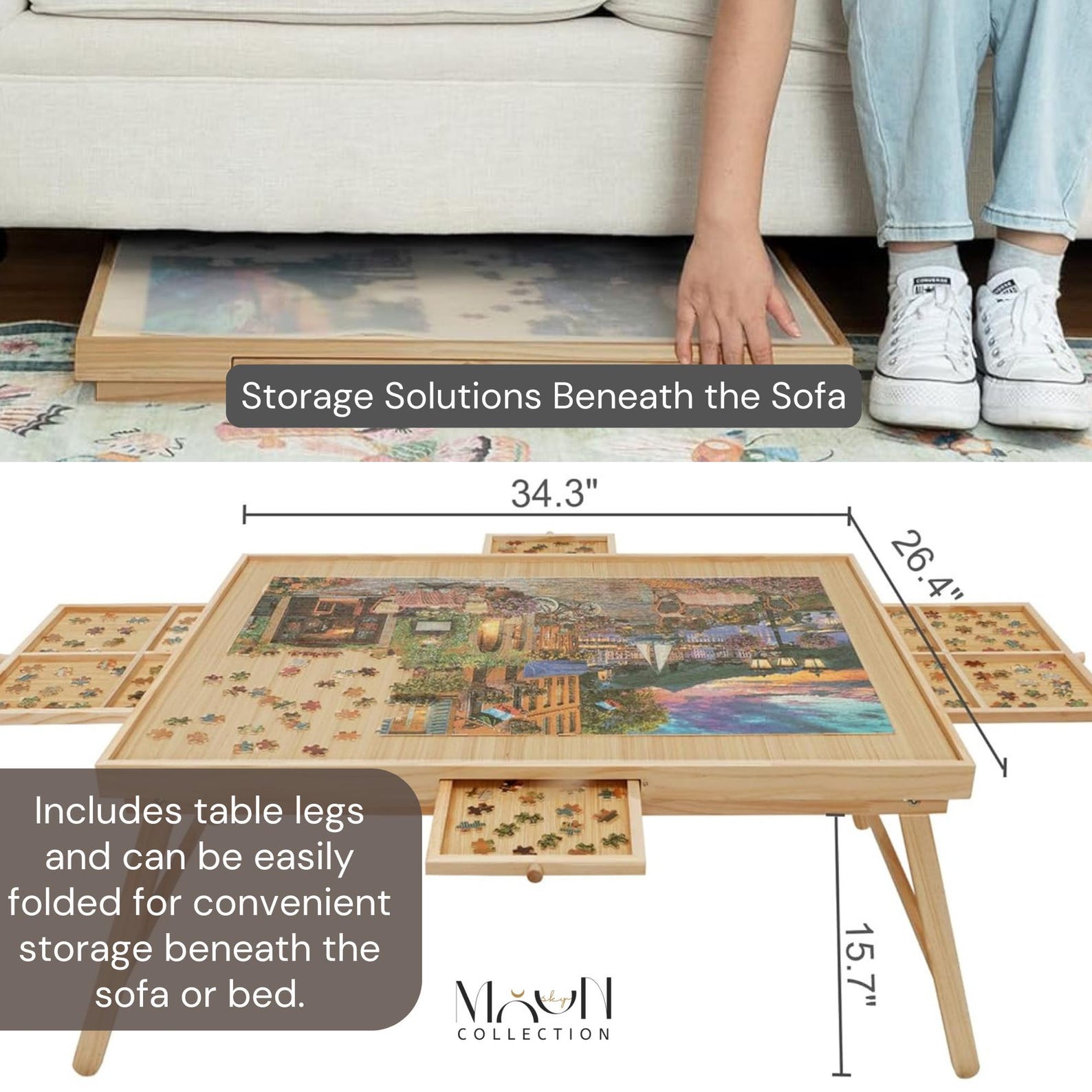 1500/2000 Piece Puzzle Table With Legs & 6 Drawers Cover 26"x35 ...